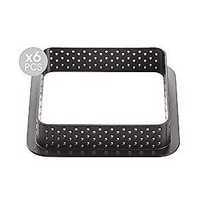 Silikomart "Kit Tarte Ring Square 80x80 Silicone Mold with 6 Cavities, Each 2.63 Inch x 2.63 Inch x 0.59 Inch High, Plus 6 Heat-Resistant Perforated Plastic Square Cutting Rings