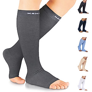 NEWZILL Compression Socks for Women & Men Circulation 20mmHg, Graduated Open Toe, Cotton Compression Socks for Nurses Gray