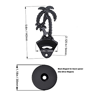 Luwanburg Palm Tree Cast Iron Beer Bottle Opener Wall Mounted with Magnetic Cap Catcher (Black)