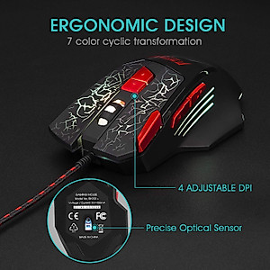 Rii Wired Gaming Keyboard and Mouse Combo,RGB LED Backlight,USB Plug-and-Play for Windows/Mac/Laptop/PC/Laptop,Business Office