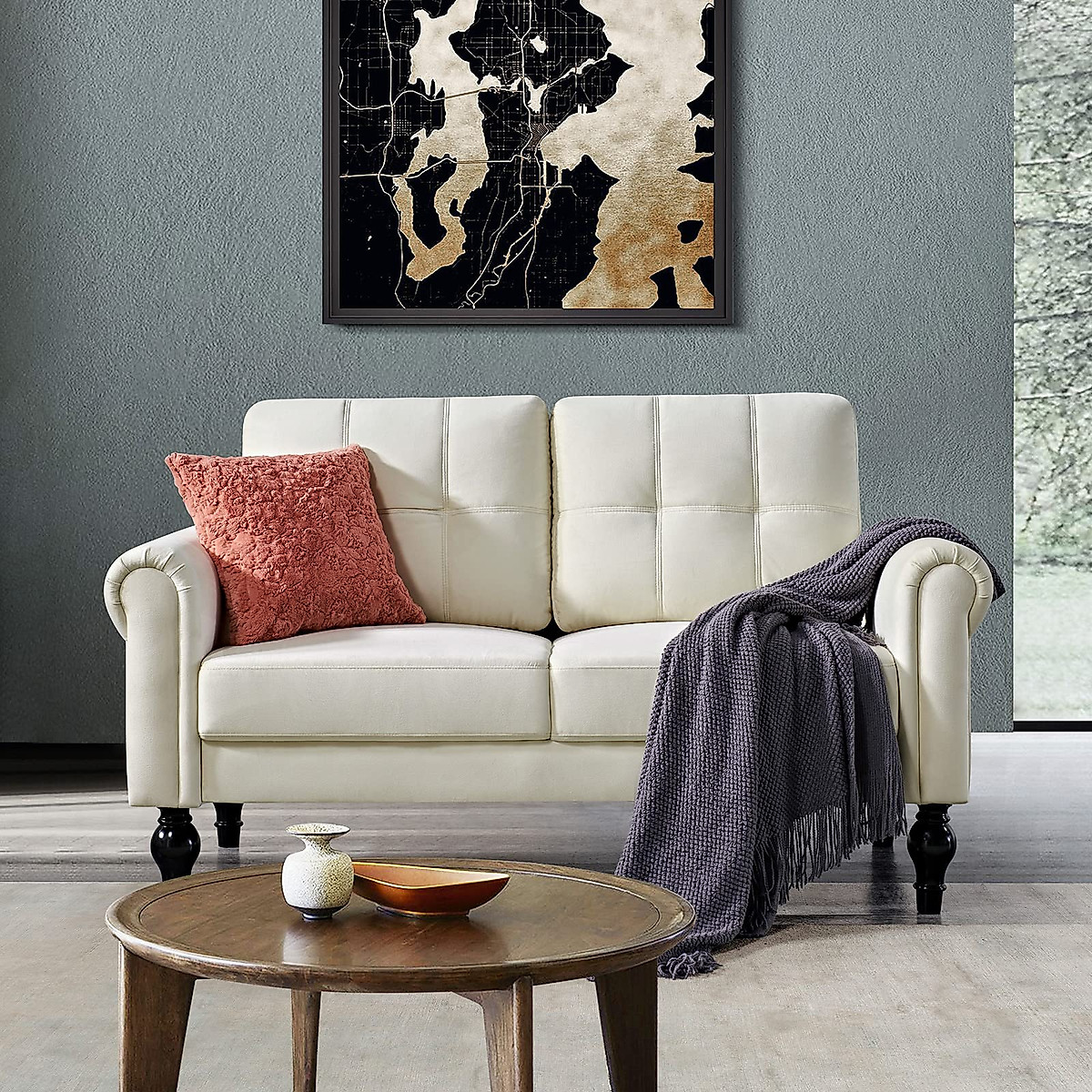 Husbedom 60.6 Inches Loveseat Sofa, Velvet Small Couches for Small Spaces, Comfy Couch for Living Room, Bedroom, Apartment, Studio, Cream Beige Couch