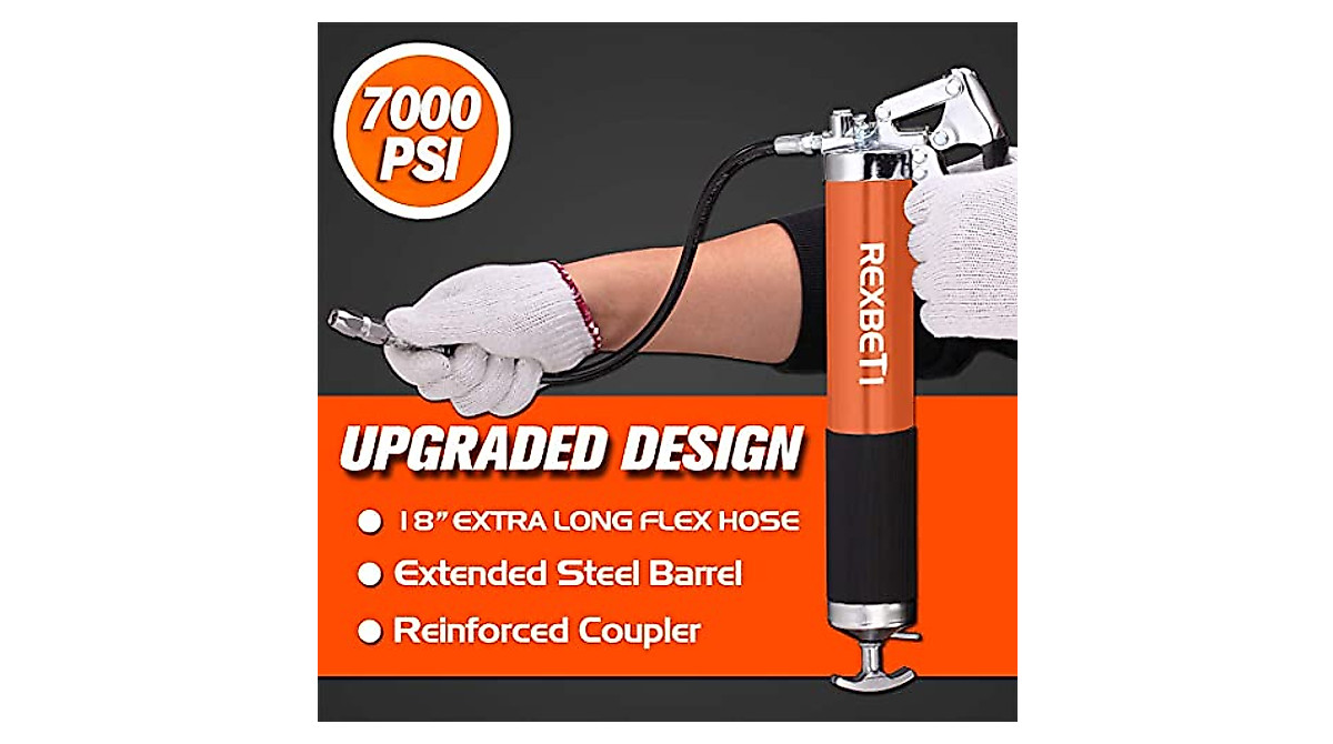 REXBETI Grease Gun - Heavy Duty Steel, Orange Pistol Grip Set