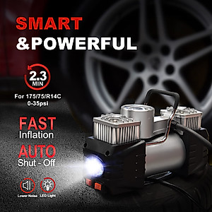 TOPDC Air Compressor Tire Inflator Portable Dual Cylinder Air Pump for Car Tires, Car Accessories, 12V DC Auto Tire Pump with Digital Pressure Gauge, 100PSI with LED Light for SUV, Truck, Car, Bicycle