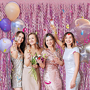 Pink Streamers Fringe Backdrop Tinsel Foil Fringe Curtains Wavy Backdrop for Parties Sparkle Metallic Wavy Foil Fringe Backdrop Curtain Photo Booth Props for Birthday Wedding