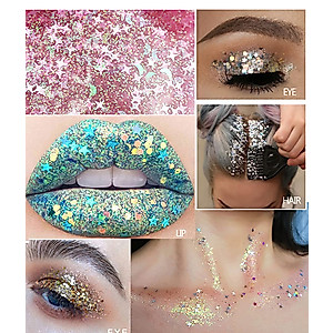 GL-Turelifes 30ml Sequins Chunky Glitter Liquid Eyeshadow Glitter Body Gel Festival Glitter Cosmetic Face Hair Nails Makeup Long Lasting Sparkling Easy to Apply, Easy to Remove (#03 Green)