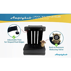 Amptyhub Pool Water Leveler, Included Pressure reducing Valve, Automatically Adjusts Pool Water Level, User Friendly Design (Black)