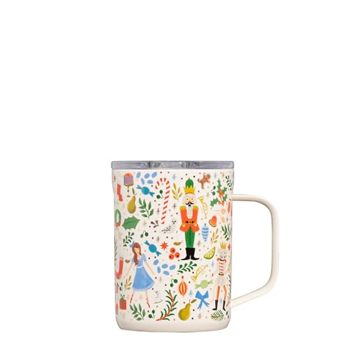 Corkcicle x Rifle Paper Co. Nutcracker Ballet Insulated Coffee Mug with Lid and Handle, 16 oz – Travel Mug Keeps Drinks Hot 3hrs – Non-Slip, Easy-Grip, Spill-Resistant Tumbler