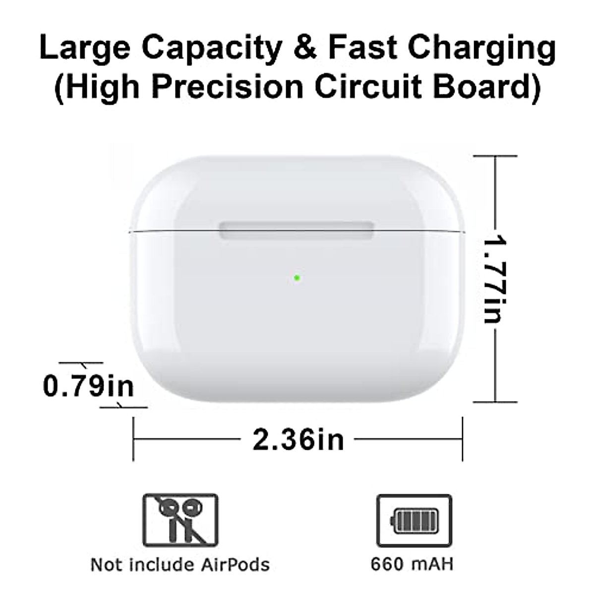 Rantuns Wireless Charging Case Compatible with AirPods Pro, for Airpods Pro Charger Replacement Cases, with Bluetooth Pairing Sync Button, 660 mAh Built-in Battery, Earbuds Not Included, White