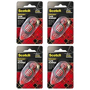 Scotch 3M Scotch Double Sided Adhesive Roller, 7 mm x 8 m, Red, 4 Pack