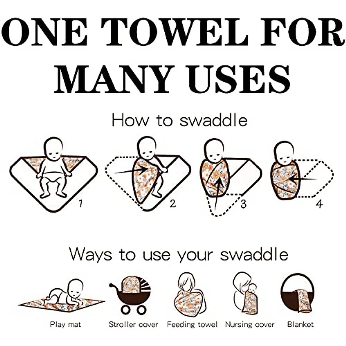 Konssy Baby Girl Newborn Receiving Blanket with Headband Set Baby Swaddle Floral Motif Nursery Swaddle Wrap