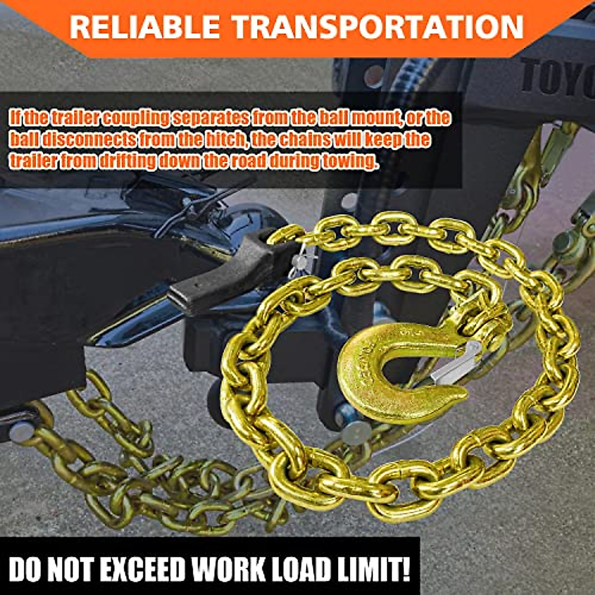 YATOINTO 2-Pack Grade 80 Trailer Safety Chain 35 Inch with 5/16'' Clevis Snap Hook and Chain Retainer | Transport Chain WLL 5,300 lbs for Towing