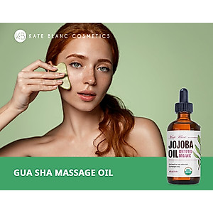 Kate Blanc Cosmetics Jojoba Oil for Hair Growth, Face & Skin. Gua Sha Oil for Face Massage and Dermaplaning (4oz, Organic, 100% Pure, Natural)