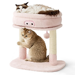 Lesure Cute Cat Tree Tower - Cat Tower with Nature Sisal Scratching Post for Indoor Large Cats and Kittens, Featuring with Soft Removable Cat Bed,Wide Perch, Playful Toy, 22x16.5x22.8in，Pink