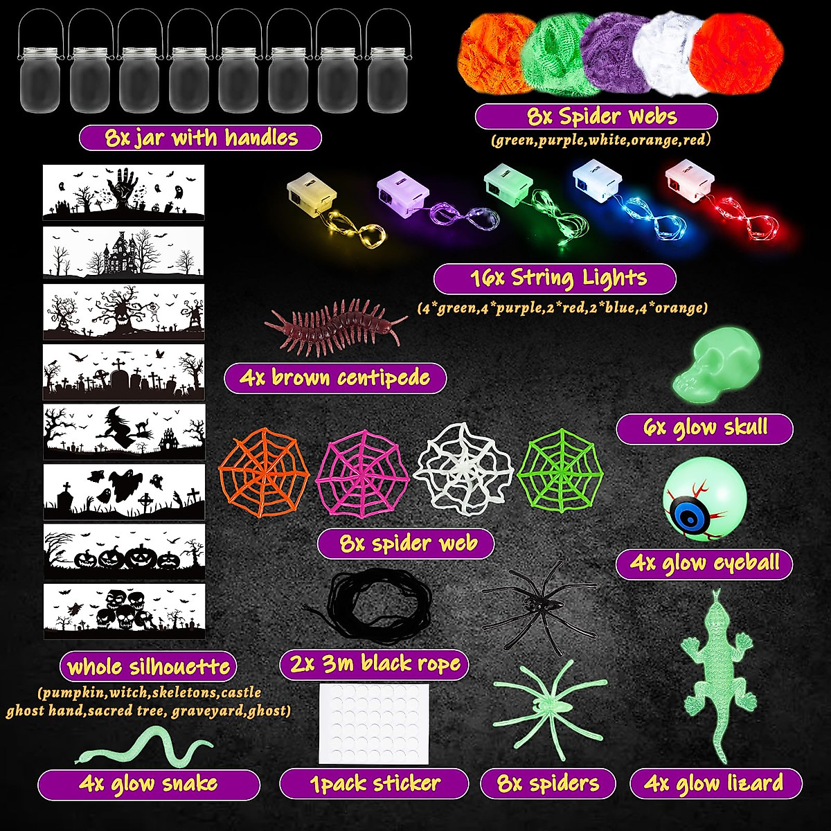 Halloween Crafts for Kids, 8 PCS Halloween Mason Jar with Accessories for DIY Craft, Halloween Art Party Favor Supplies, Halloween Decoration Trick or Treating, Classroom Halloween Art Activities