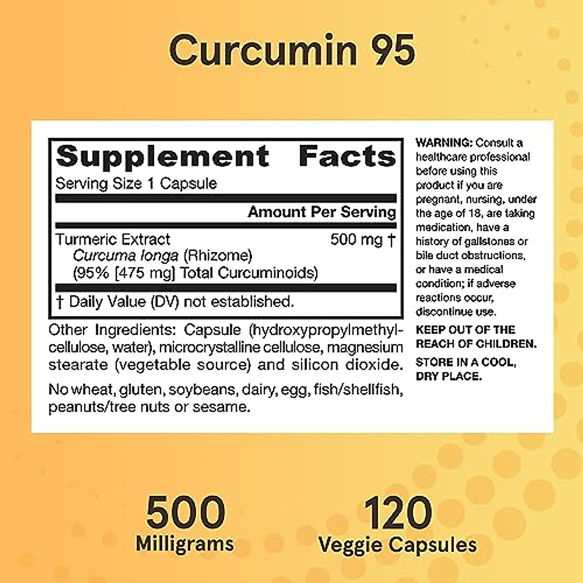 Jarrow Formulas Turmeric Curcumin Supplement - Curcumin 95, Turmeric Supplements, 500 mg for Antioxidant & Joint Support, 120 Capsules