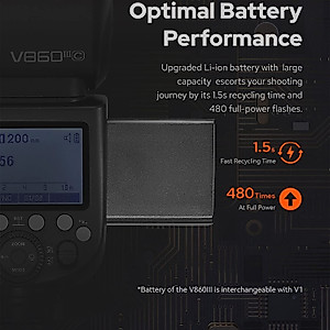 Godox V860III-N Camera Flash for Nikon Camera Flash Speedlight Speedlite Light,2.4G HSS 1/8000s,480 Full-Power Flashes,7.2V/2600mAh Li-ion Battery,0.01-1.5s Recycle Time,10 Levels LED Modeling Lamp