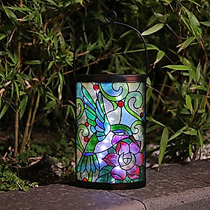 Afirst Hanging Solar Lantern - Decorative Outdoor Glass Solar Hummingbird Lights Waterproof LED Tabletop Lamp for Garden Yard Patio Decor