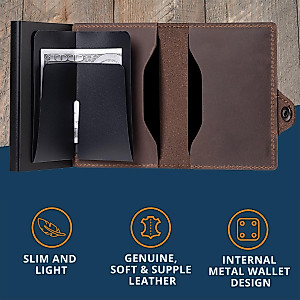 Conceal Plus Wallet for Men, Pop Up Wallet Credit Card Holder - RFID Blocking, Slim Minimalist Credit Card Case (Distressed Brown Genuine Leather)