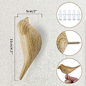 DesignSter Wood Grain Bird Coat Hooks - Premium Resin Creative Wall Mounted Birds Decorative Art Decor Hat Towel Bag Hanger Gift for Home,Living Room, Bedroom, Shop, Set of 5