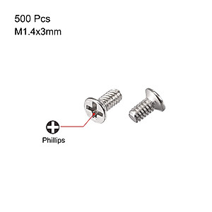 uxcell M1.4 x 3mm Phillips Screw Fastener Silver Tone for Laptop PC TV Fan Switch 500pcs