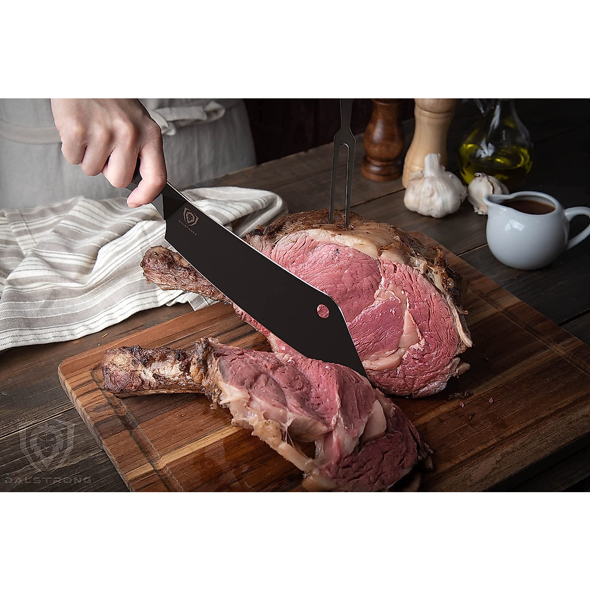 Dalstrong Hybrid Cleaver & Chef Knife - 8 inch - 'The Crixus' - Shadow Black Series - Razor Sharp Black Titanium Nitride Coated - High Carbon 7CR17MOV-X Vacuum Treated Steel - Sheath - NSF Certified