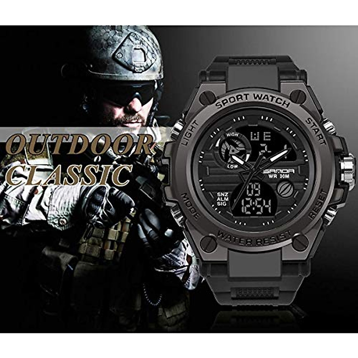 Men's Watches Outdoor Sports Waterproof Military Watch Date Multi Function Tactics Electronic Army LED Stopwatch Digital Aanalog Watches