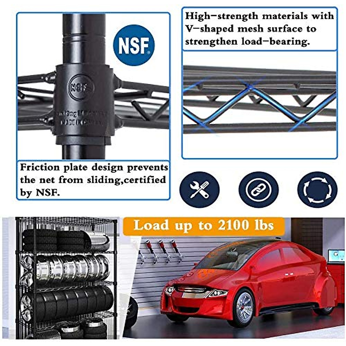 ZZD 6 Tier Storage Shelves for Storage Rack, 82" Heavy Duty Wire Shelving Unit Metal Storage Shelf 2100Lbs Capacity Adjustable Layer Metal Rack Strong for Restaurant Garage Kitchen