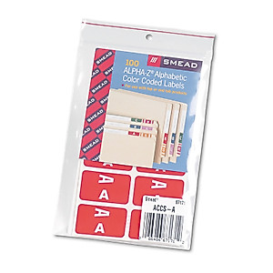 Smead AlphaZ ACCS Color-Coded Alphabetic Label, A, Label Sheet, Red, 100 per Pack (67171), 1" x 1-5/8"