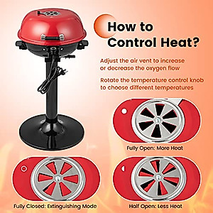 COSTWAY Portable Electric Grill, with Warming Tray, 1600W Heating Element, Adjustable Temperature Control & Removable Grease Tray, Sturdy Stand, Indoor & Outdoor BBQ Grill for Patio & Backyard (Red)