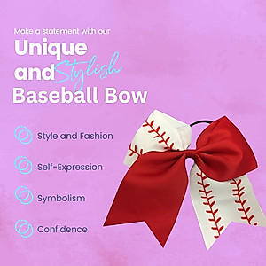Sportybella - Baseball Stitch Hair Accessories for Girls - Red and White Softball Print Hair Bows, Ponytail Holders Gift Set - 6.5"