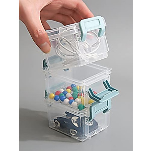 5 Pack Small Plastic Box, SIYOMG 3 Tiers Clear Plastic Organizer with Locking Lids, Small Plastic Storage Containers for Crafts, Stationery, Jewelry, Sewing Accessories Classroom Home Supplies