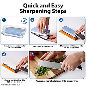 Whetstone Knife Sharpener by Gourmet Tool - 1000/6000 Knife Sharpening Stone - Waterstone Grit with Non-Slip Bamboo Base Flattening Stone and Angle Guide - Best Wet Stone Kitchen Knives Gift Ideas