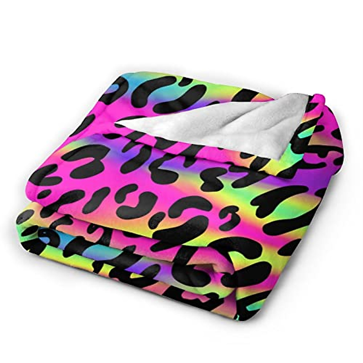 Neon Animal Leopard Spots Blankets Throw Blanket 3D Printed Soft Comfortable Flannel Fleece Throws for Bed Couch Sofa Floor Car and Home Decor 80"X60"(Adult)