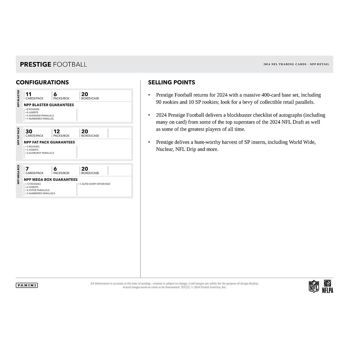 2024 Prestige Football Panini Trading 30 Cards Fat Pack (Box Nix, Jayden Daniels, Malik Nabers Rookie Cards)