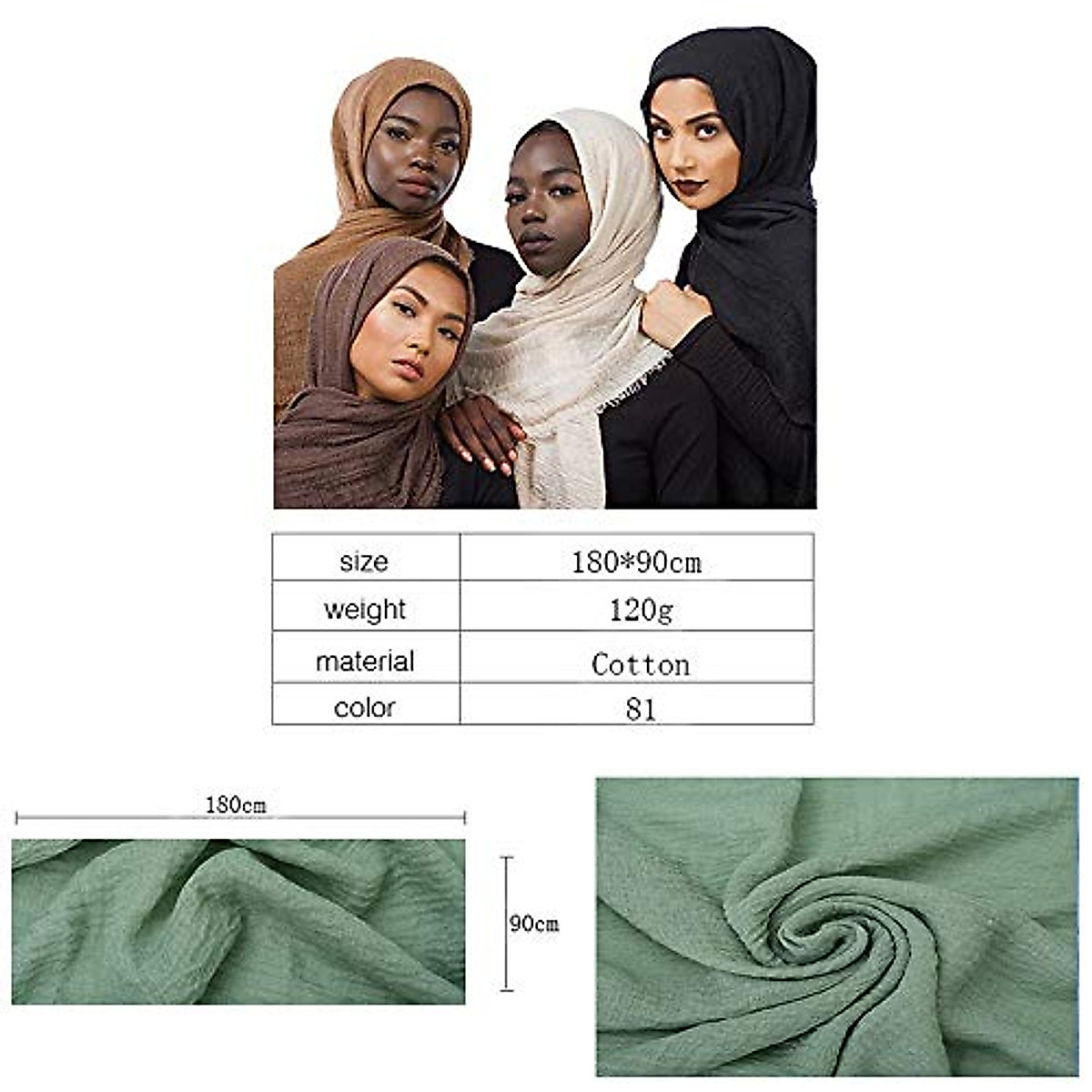 QYMY 4pcs Set Hijab Muslim Head Scarf Solid Color Long Scarf Wrap Scarves Cotton Scarf for Women Fashion L70.7?xW35.4? QY414 (Black+White+Deep coffee+Coffee(4pcs set?))