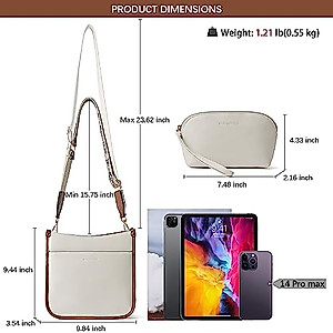 BOSTANTEN Crossbody Bags for Women 2PCS Vegan Leather Hobo Handbags Shoulder Purse with Adjustable Strap Beige Brown