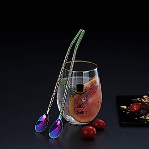 HOMQUEN Rainbow Iced Tea Spoon with Straw Handle for Drinking, 4 Pieces 8.7" Stainless Steel Titanium Rainbow Plating Long Handle Bar Spoon Silverware for Mixing and Stirring