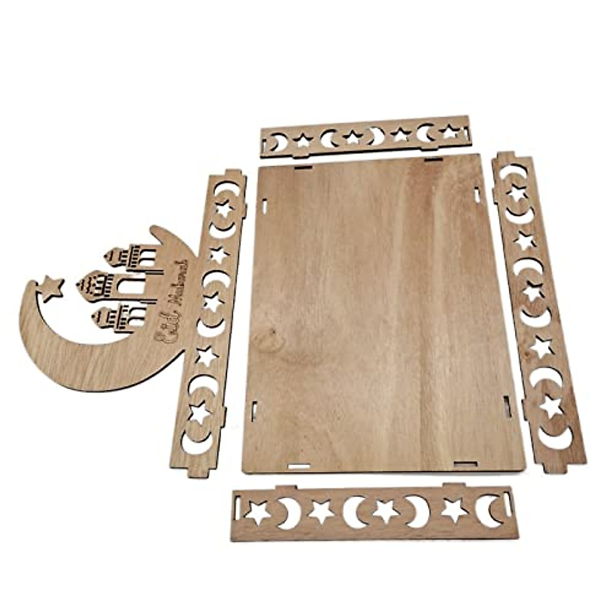 Likense Ramadan Wood Tray, Artistic Eid Mubarak Party Serving Display Decoration, Large Capacity Food Serving Tableware Tray Tabletop Decor for Table, Dessert Tray, Ramadan Serving Plate