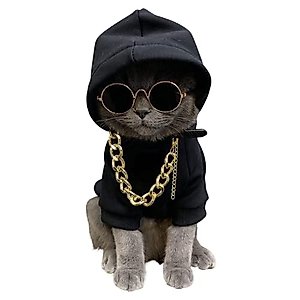 GORGLITTER 3pcs Dog Costumes Set Dog Hoodie for Cats with Necklace & Sunglasses Chihuahua Pet Puppy Clothes for Small Large Dogs Black Small