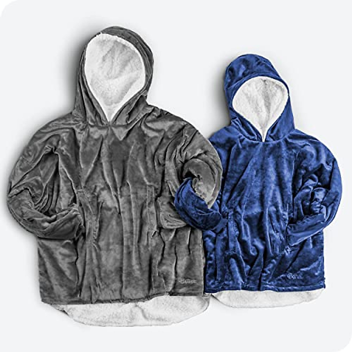 Bare Home Sherpa Fleece Wearable Blanket - Oversized Wearable Blanket Hoodie - Adult Size - Warm & Cozy - Soft Plush Blanket - Comfortable Blanket Sweatshirt with Dual-Sided Pocket (Adult, Grey)