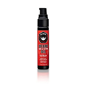 GIBS GROOMING Bush Master Beard, Hair & Tattoo Oil- All-Natural with Nutmeg, Leather, Vanilla & Musk Scent- Softens & Strengthens Beard Growth, Moisturizes Skin, 1 Fl Oz (Pack of 1)