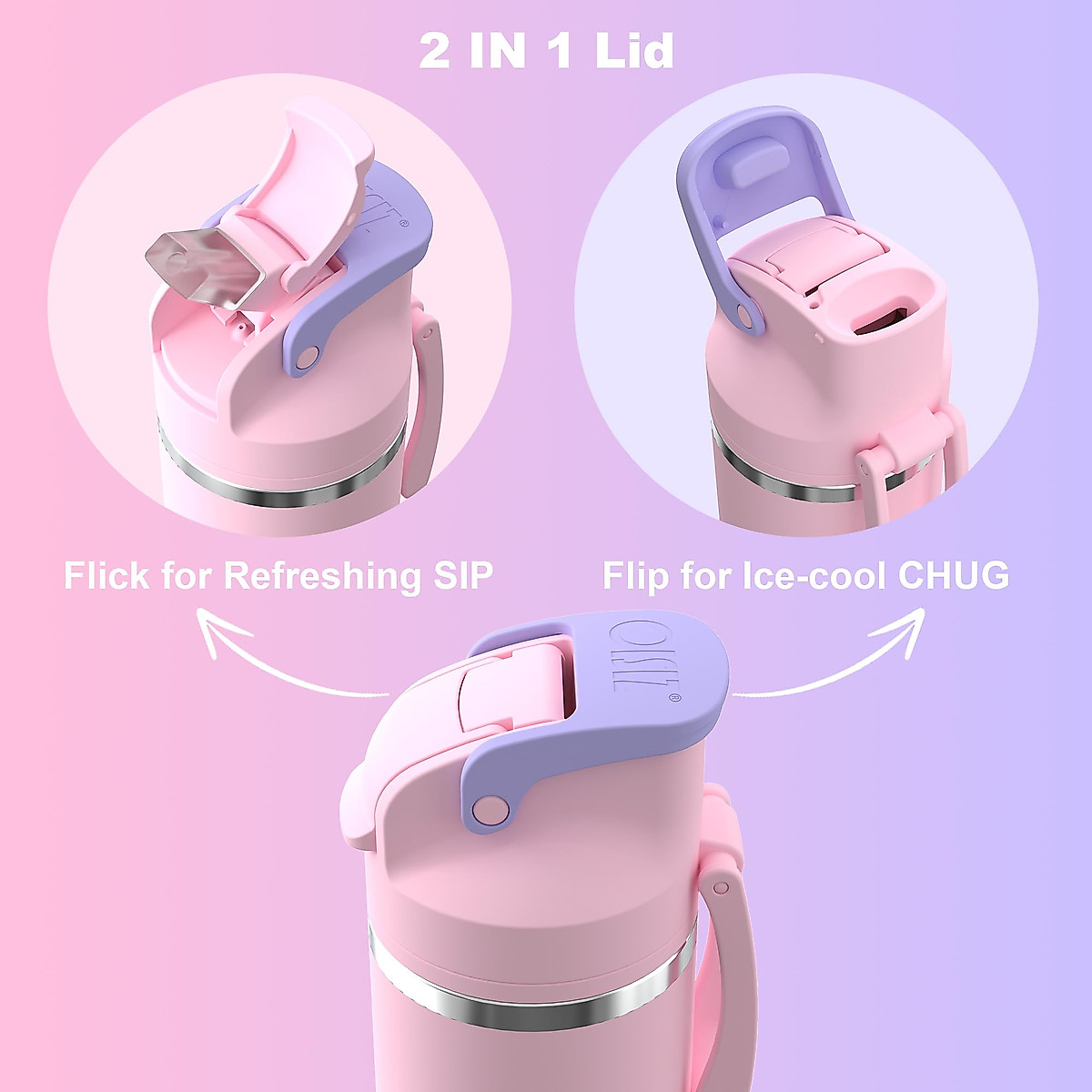 OISIZ Insulated Water Bottle 24 oz with 2-in-1 Straw and Swig Lid, Leakproof and BPA Free, Keep Cold 24H, Vacuum Stainless Steel Kids Water Bottle for School, Travel and Sports, All Dishwasher Safe