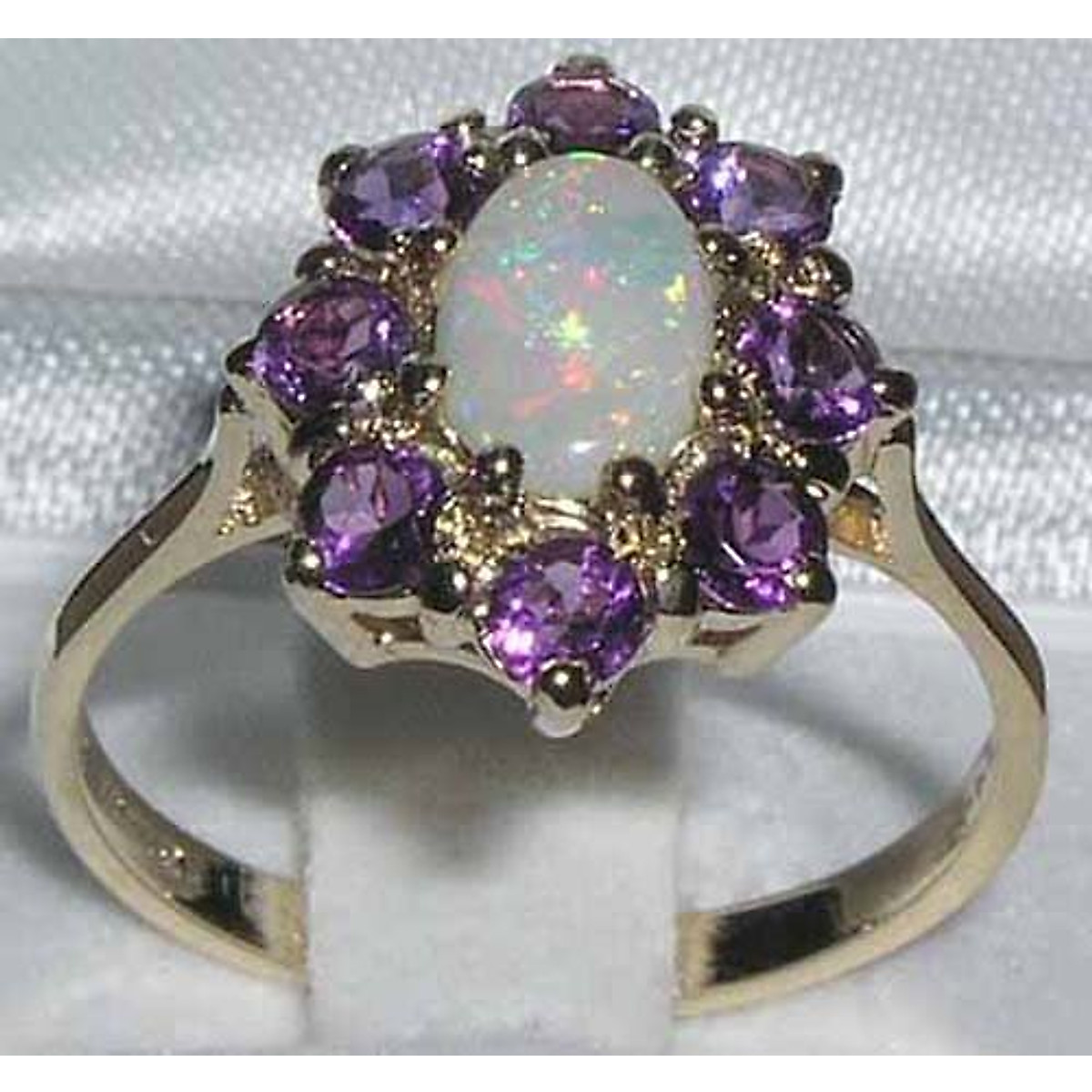 LetsBuyGold 9k Yellow Gold Natural Opal & Amethyst Womens Statement Ring - Size 9