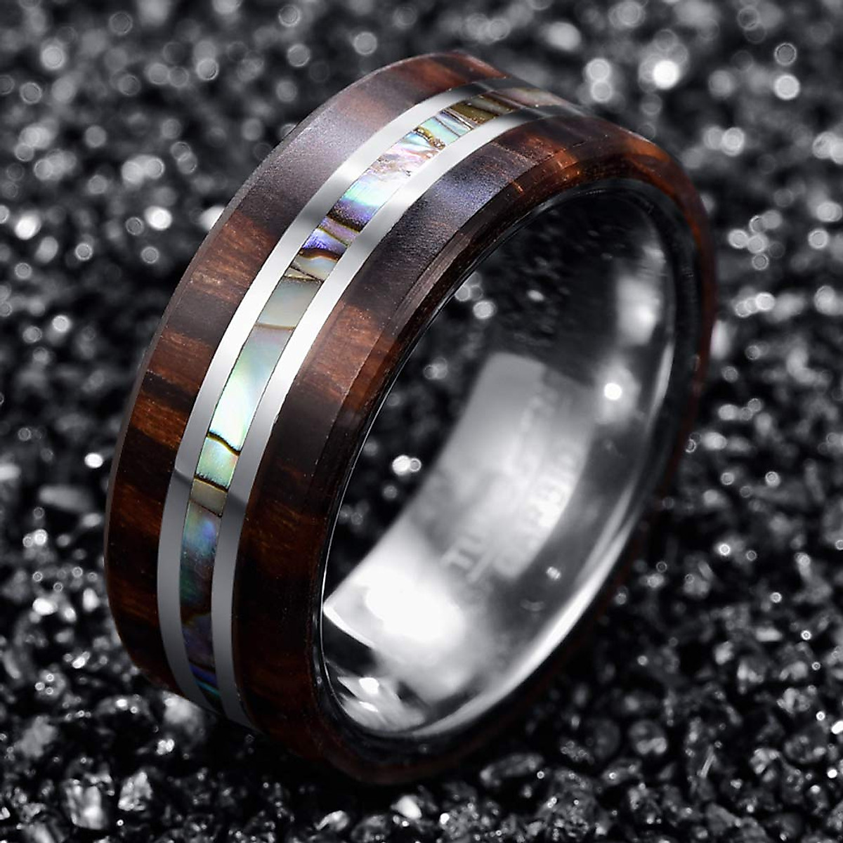 Vakki Unisex Tungsten Carbide Promise Rings for Him Wood and Abalone Shell Inlay Wedding Band Comfort Fit Size 10.5