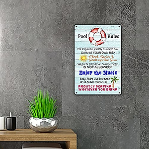 QIONGQI Funny Pool Rules Metal Tin Sign Wall D閏or Blue Sign for Home Swimming Pool Indoor Outdoor Decor