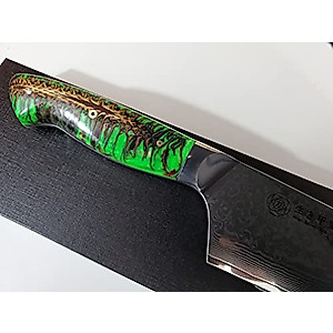 Custom VG10 Damascus chef knife Hybrid Santoku 9" White Silver cast pine cone handle, kitchen knife w/ 67 layer SS Damascus (Purple Cosmos)