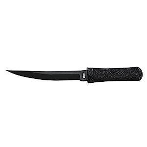 COLUMBIA RIVER KNIFE & TOOL CRKT Hissatsu Fixed Blade Knife with Sheath: Law Enforcement, Survival, Black Dual Grind Tanto, Textured Rubber Grip, Molle Compatible Sheath 2907K