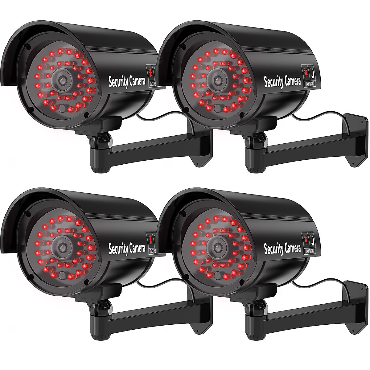 WALI Bullet Dummy Fake Surveillance Security CCTV Dome Camera Indoor Outdoor with 30 Illuminating LED Light and Security Alert Sticker Decals (B30-4), 4 Packs, Black