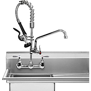 TBER Commercial Kitchen Faucet 8 Inch Center Wall Mount Sink Faucet for Restaurant Industrial 25" Height 12" Swivel Spout Pre-Rinse Sprayer Faucet for Compartment Sinks
