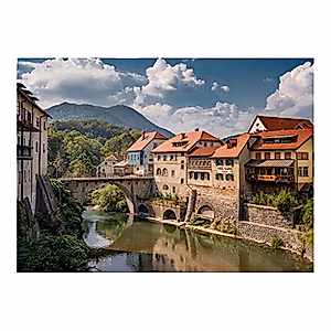 Puzzle Rabbit - 1000 Piece Multicolor Jigsaw Puzzle - Capuchin Bridge, Skofja Loka, Slovenia